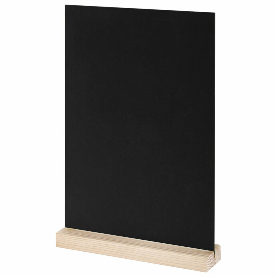Табличка меловая настольная А4, вертикальная, на деревянной подставке, ПВХ, черная, BRAUBERG, 291298, 291298