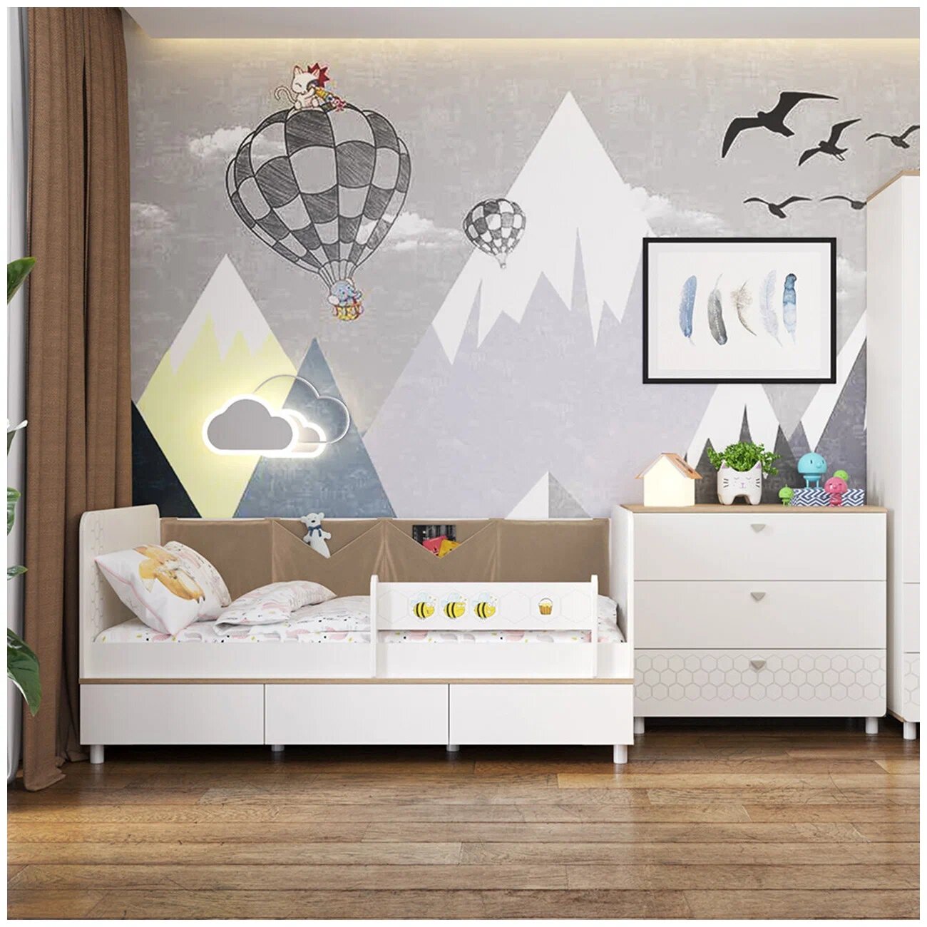 Набор детской мебели "Кровать с тремя ящиками и комод Эйп" цвет белый/дуб белый, сп. м. 800х1600 мм, б/м, основание есть