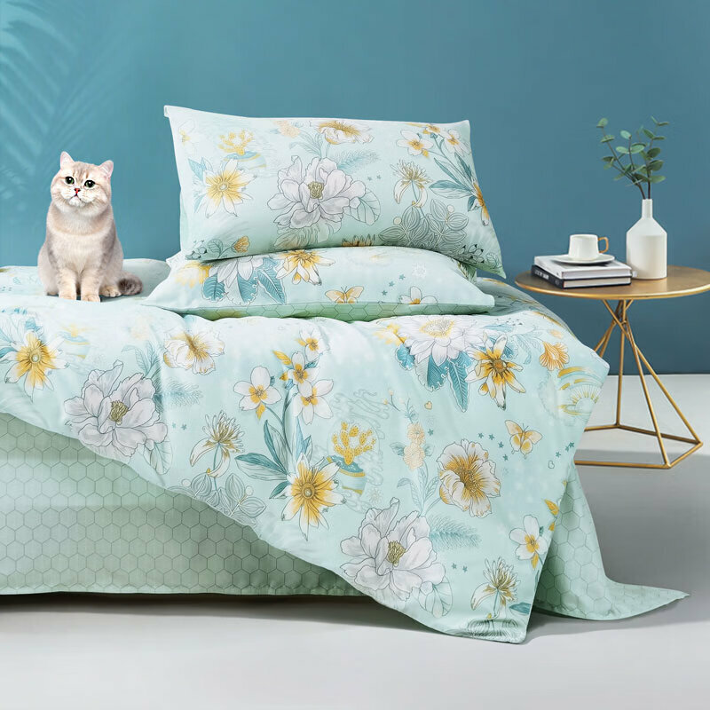 FUANNA Home Textile 100% Cotton Four-Piece Bedding Set Single/Double Bed Sheet Duvet Cover 203*229cm Green
