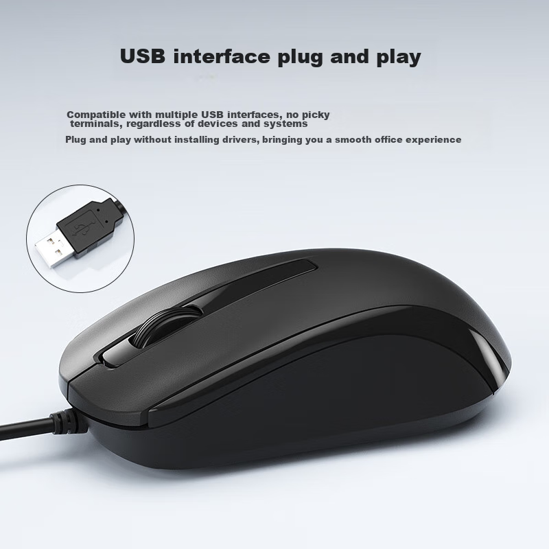 B.O.W Hangshi M139U Проводная мышь для офиса - Тихая, комфортная, симметричная конструкция Цвет：Черная обновленная
