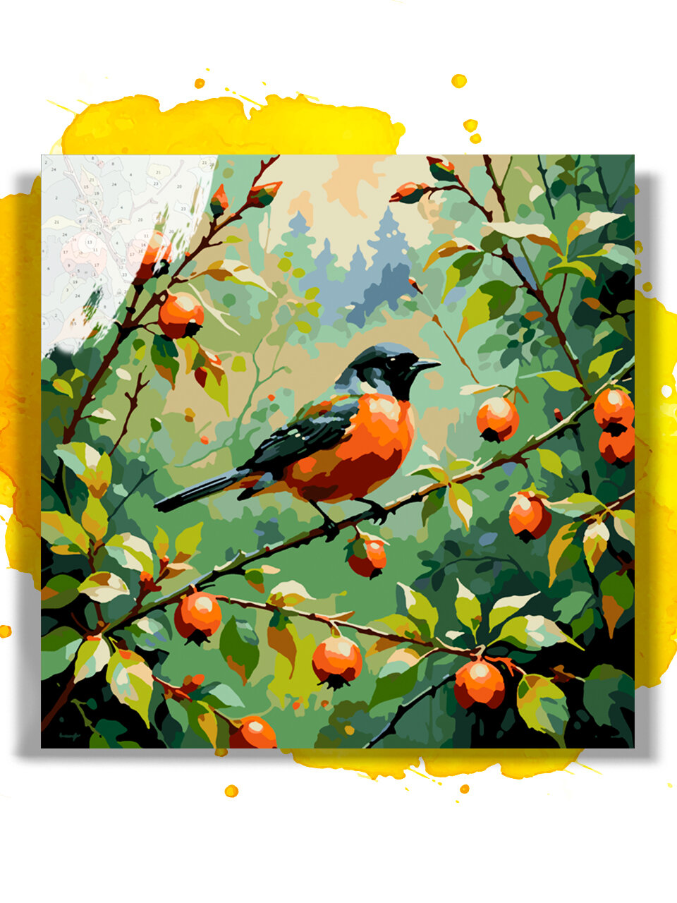 Картина по номерам на холсте Птица на ветке, 40 х 40 см