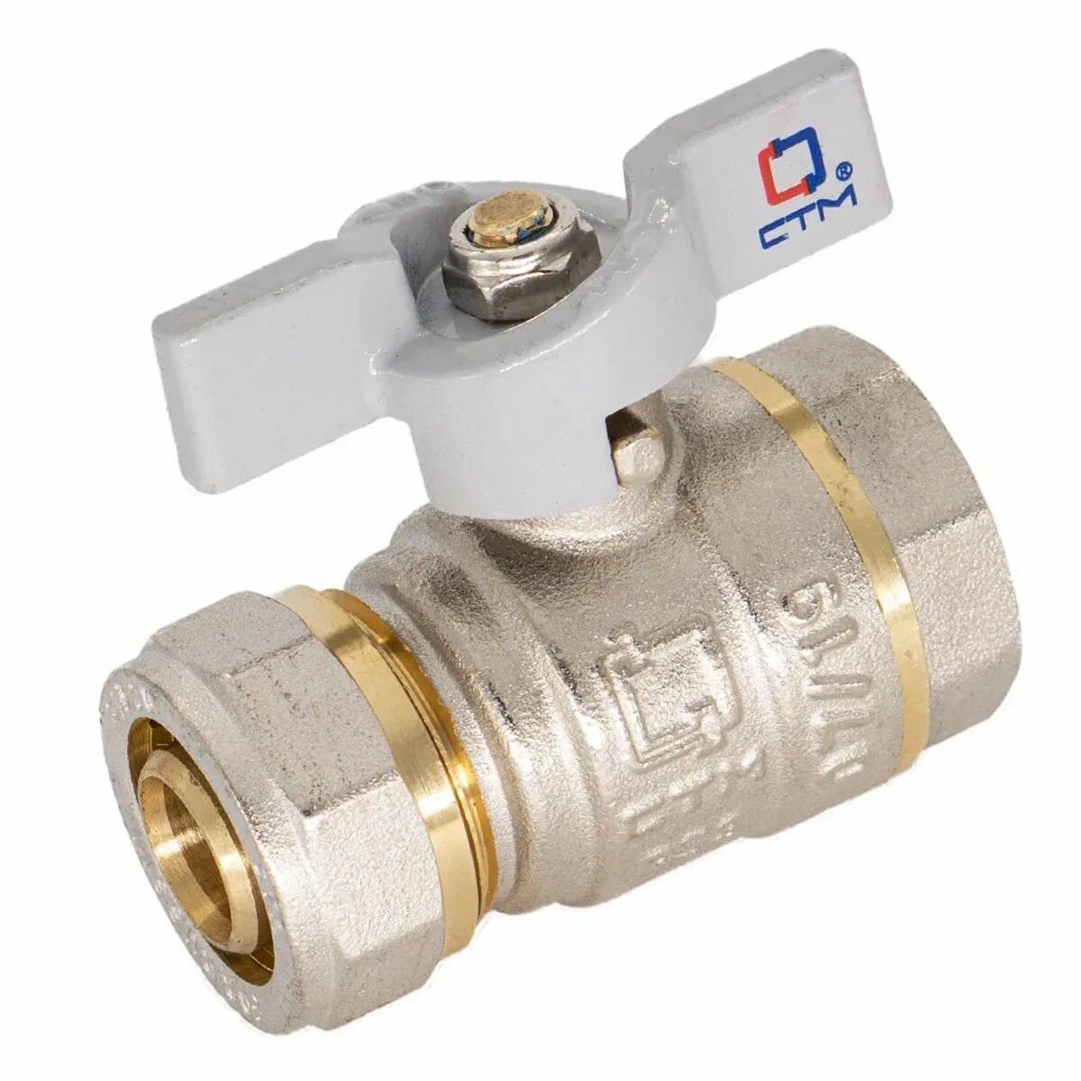 Кран шаровый КНР для металлопластиковых труб 16 х 1 на 2 дюйма, стандарт цанга-гайка бабочка