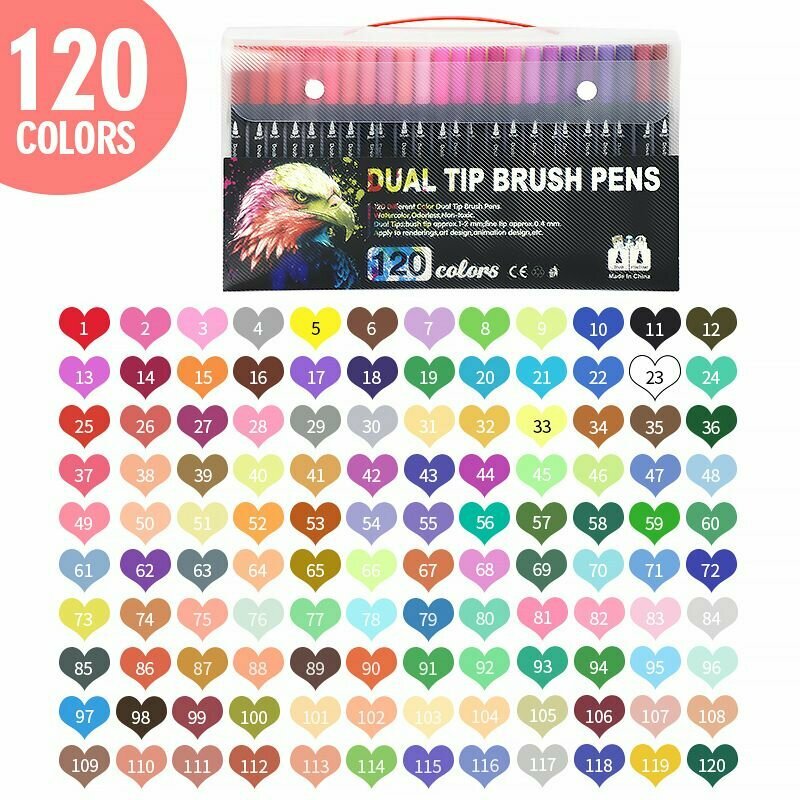 Двухсторонний маркер акварельный смываемый детский кисточка художественный набор 120 цветов черный стержень