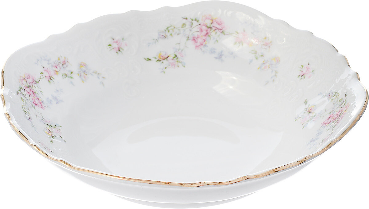 Салатник круглый 23 см; "Bernadotte", декор "Дикая роза, отводка золото", Thun/ БТФ0693