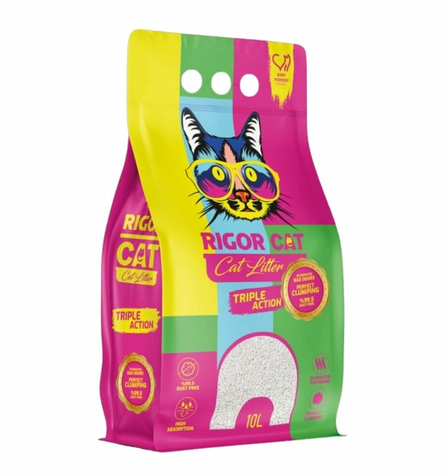 Rigor Cat Наполнитель для туалета кошек Baby Powder Scented, комкующийся, с ароматом детской присыпки, 10 л