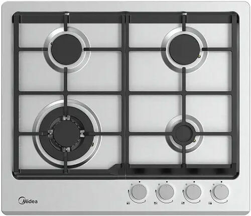 Варочная панель газовая Midea MG593TX нержавеющая сталь, 59 см, Чугунные решетки, WOK
