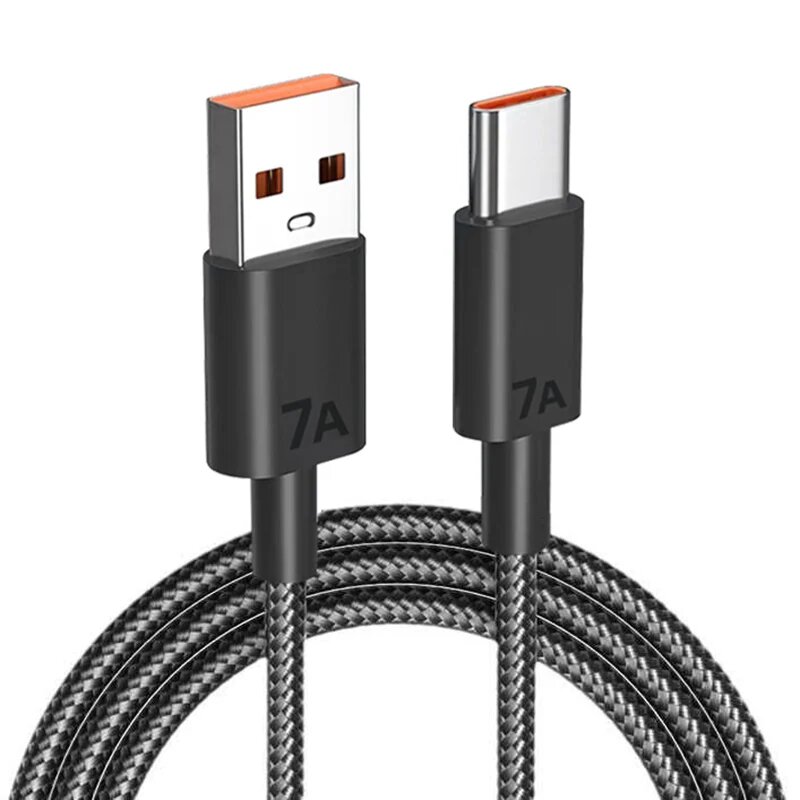USB-C кабель 7A, 0.25M, плетеный, для быстрой зарядки