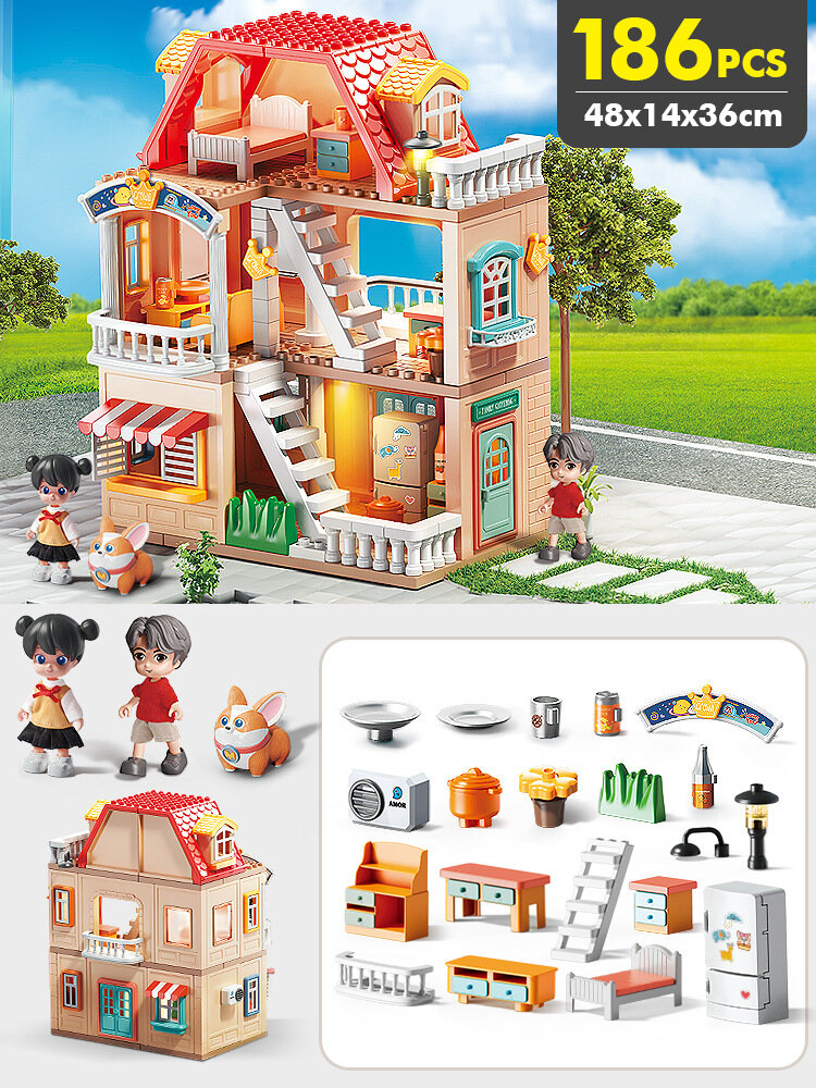 Детский игровой домик 1801 года, крупные строительные блоки, вилла для девочки, собранный замок, игрушка-конструктор, подарок.