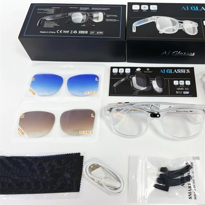 AI Smart Glasses Bluetooth Sunglasses Built-in 8MP HD Camera Microphone Speakers Touch & Voice Assistant Compatible G3 Glass