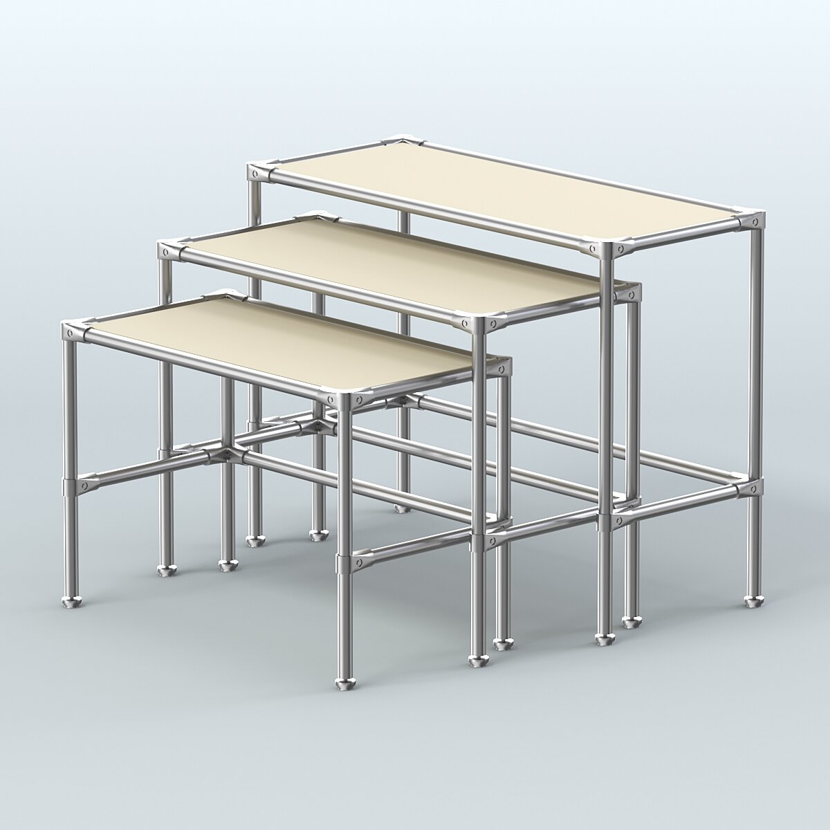 Комплект столов №1-4 с полками ДСП 16мм, Крем Вайс. Производство товара - компания ТОБ.