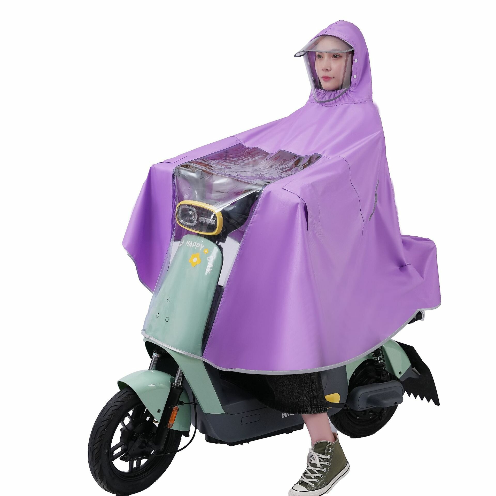 Дождевик для электросамоката, утолщенный и удлиненный, с чехлом для ног, из оксфордской ткани, с отражающим дождевиком и видимой приборной панелью для электросамоката на одного человека