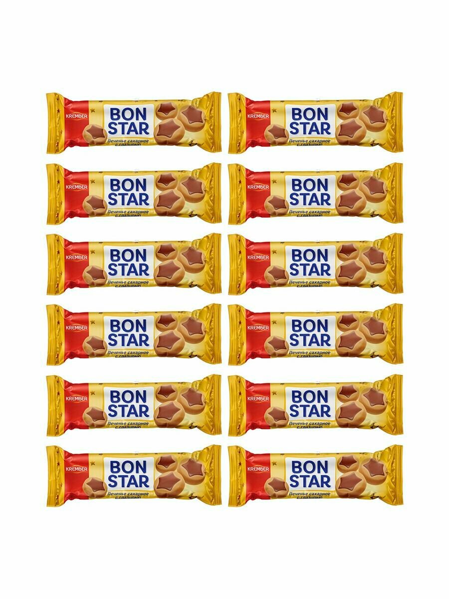 Krember Печенье сахарное Bon Star с глазурью, 90 г, 12 штук.