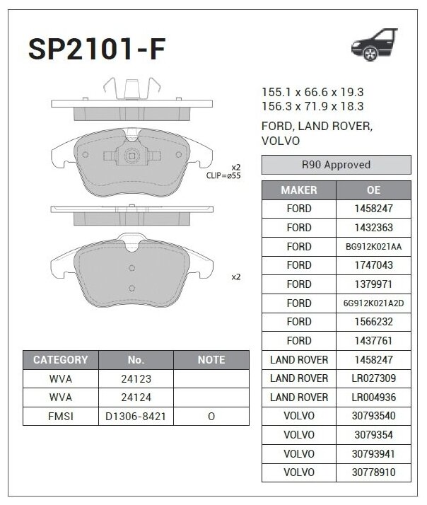 Колодки Тормозные Передние SANGSIN SP2101F