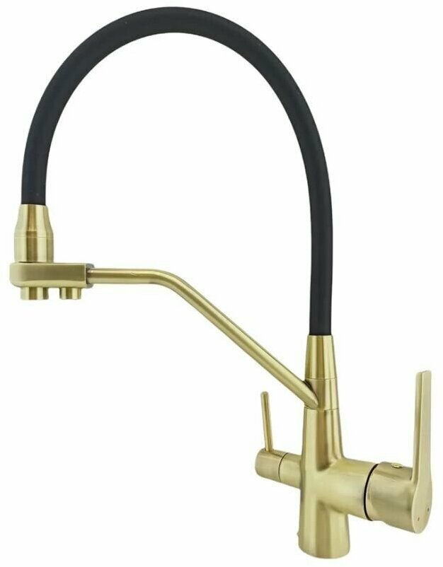 R603CQ Смеситель для кухни с подключением фильтра, Черный+бронза