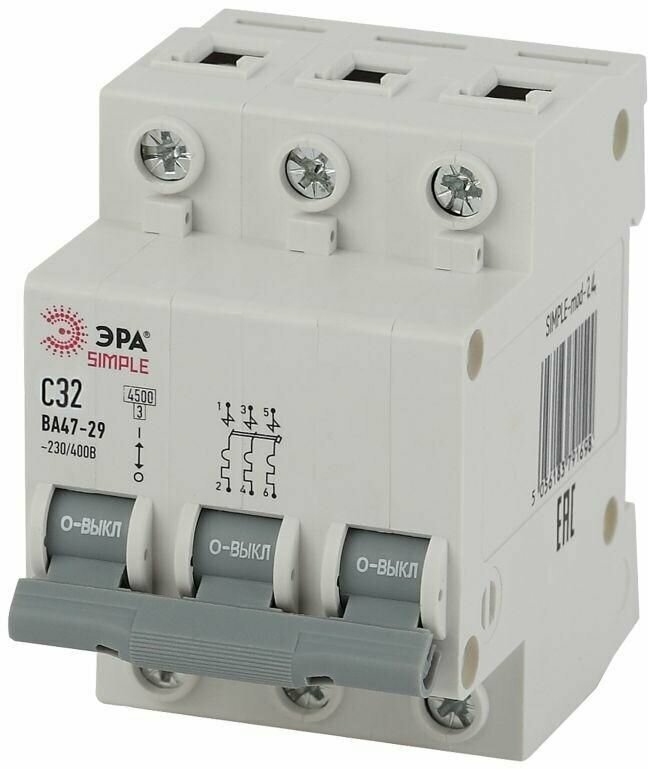 Выключатель автоматический модульный 3п C 32А 4.5кА ВА 47-29 SIMPLE-mod-24 ЭРА Б0039241