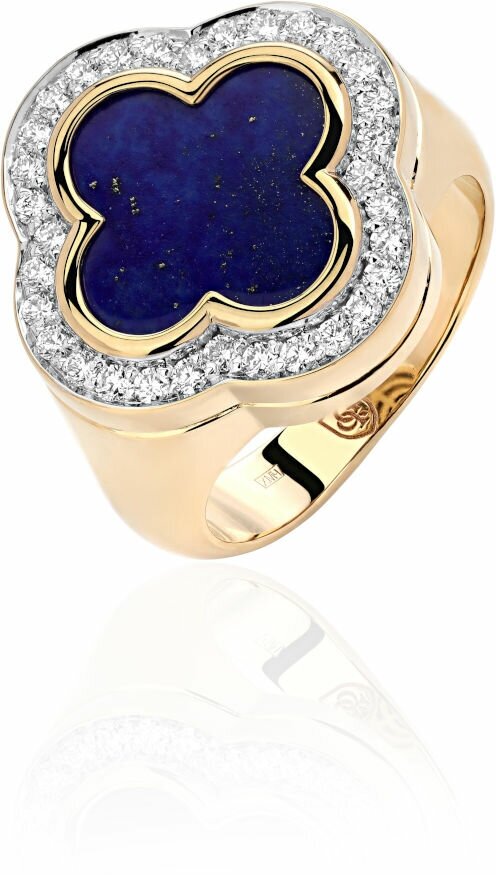 Кольцо, желтое золото, 585 проба, бриллиант, лазурит