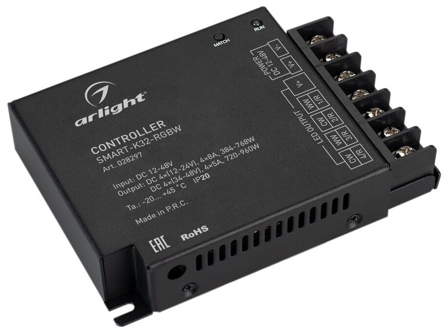 028297 Контроллер SMART-K32-RGBW (12-48V, 4x8A, 2.4G) (ARL, IP20 Металл)