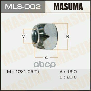 Гайка 12x1.25 под ключ 21мм (упаковка 20 шт, цена за 1 шт) " Masuma арт. MLS002
