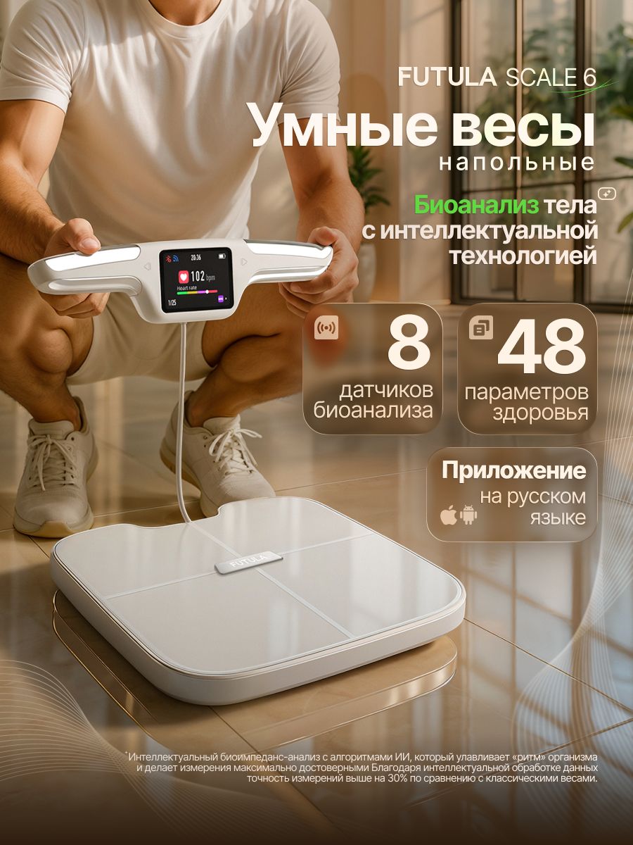 Весы напольные электронные Futula Smart Scale 6, белые / Спортивные, биоимпедансные, точные смарт весы