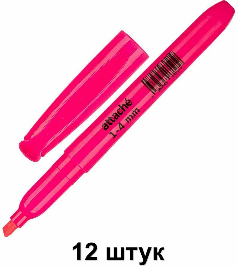 Attache Текстовыделитель Розовый, 1-3,9 мм, 12 шт