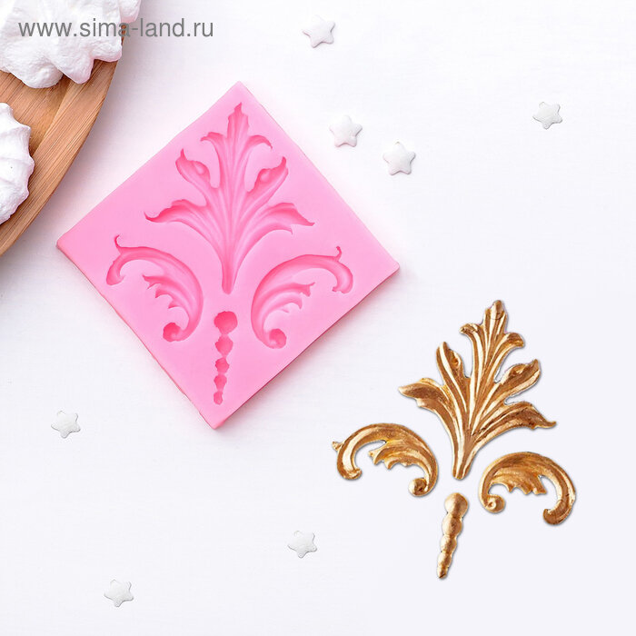 Молд для заливки Завитки, силикон, 4 ячейки, 6.5×0.7 см, розовый