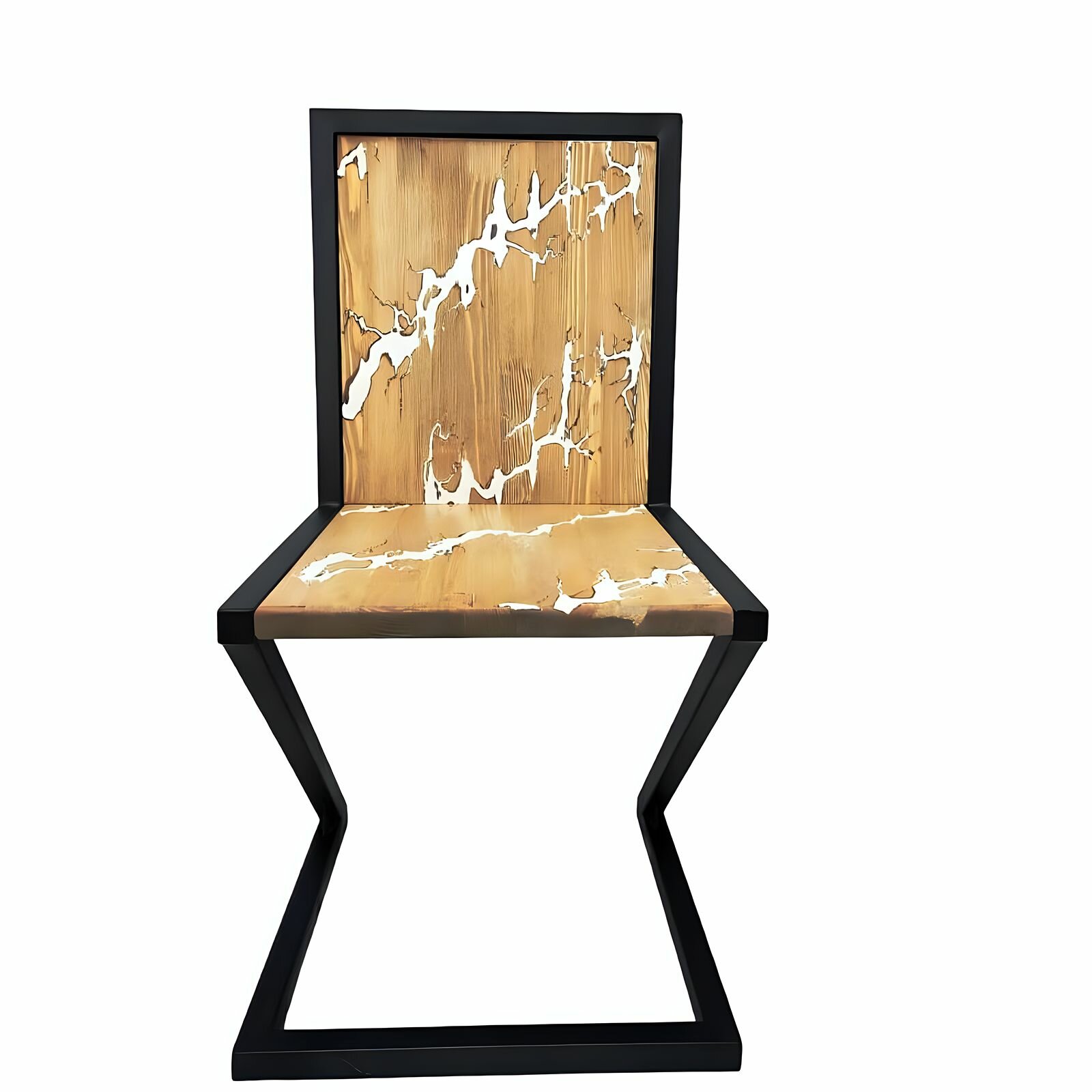 Стул на массиве сосны цвета натурального дерева с белыми молниями на металлических ножках в стиле лофт 45х45х93