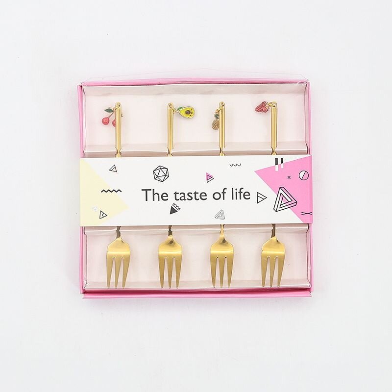 Набор десертных вилок "Фрукты" / золотистые / 4 шт