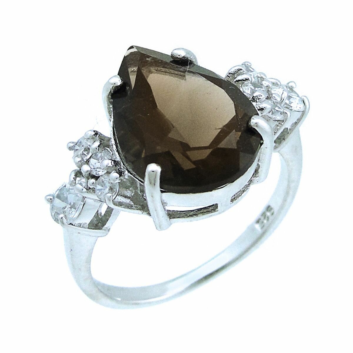 Кольцо тонкое, серебро, 925 проба, родирование, раухтопаз, фианит