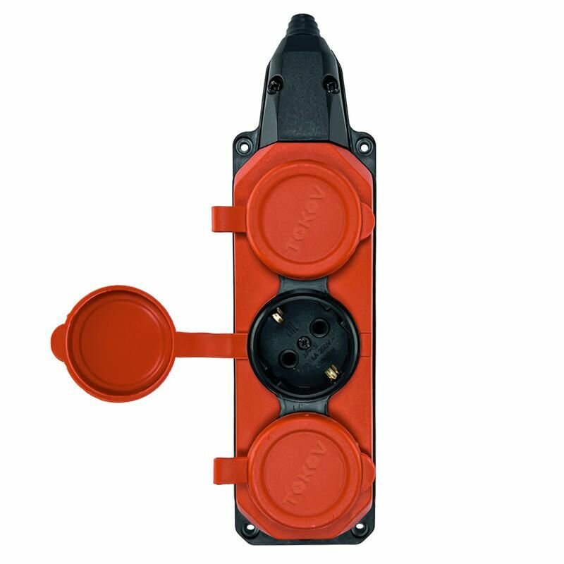 Колодка удлинителя TOKOV ELECTRIC каучук, 3 места, 16 А, IP44, с заземлением, красная