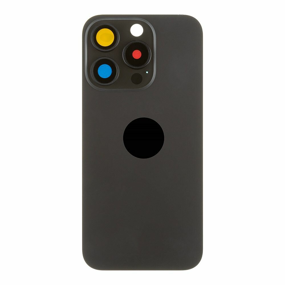Задняя крышка для iPhone 15 Pro в сборе со стеклом камеры с логотипом (черный)
