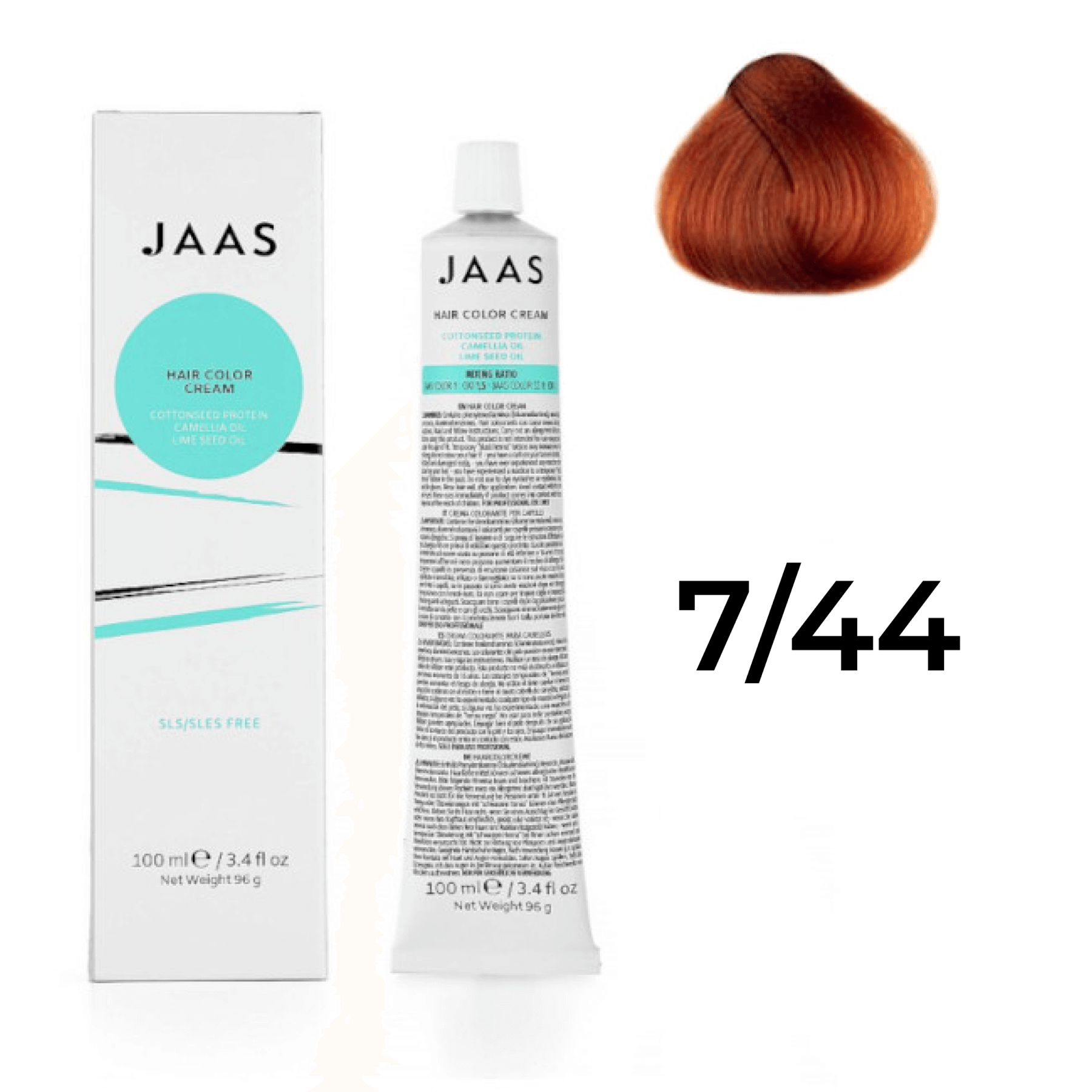 Крем - краска для волос профессиональная Jaas 7/44 Русый Медный интенсивный 100 мл