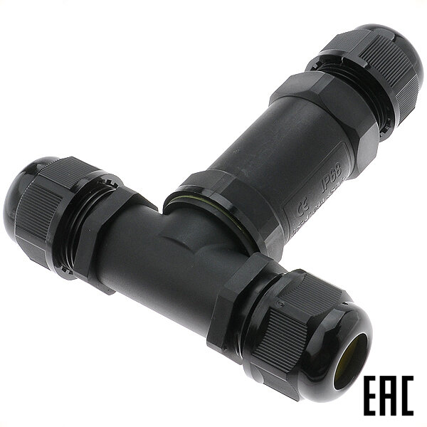 Разветвитель ZYT2-3 кабельный Т-образный 2Р+E 4мм2 пластик IP68 черный (2 шт. в комплекте)