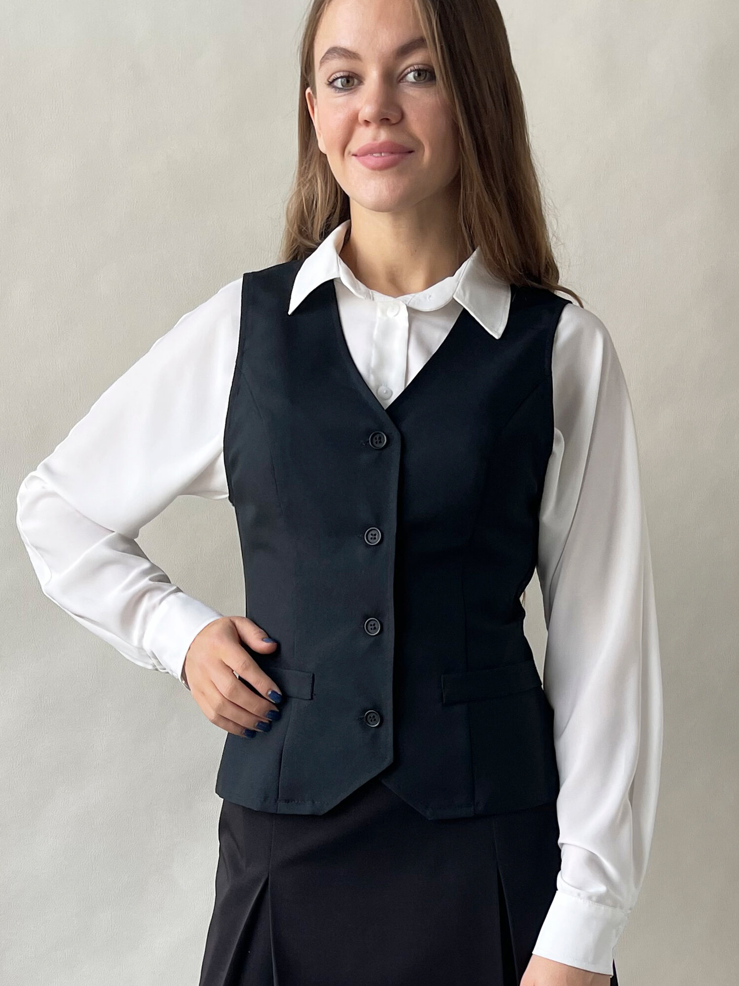 Жилет официанта, администратора черный женский со шнуровкой, 44 р.