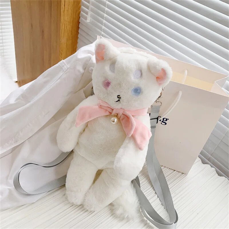 Kawaii плюшевый рюкзак черный/белый кот Белый, белый