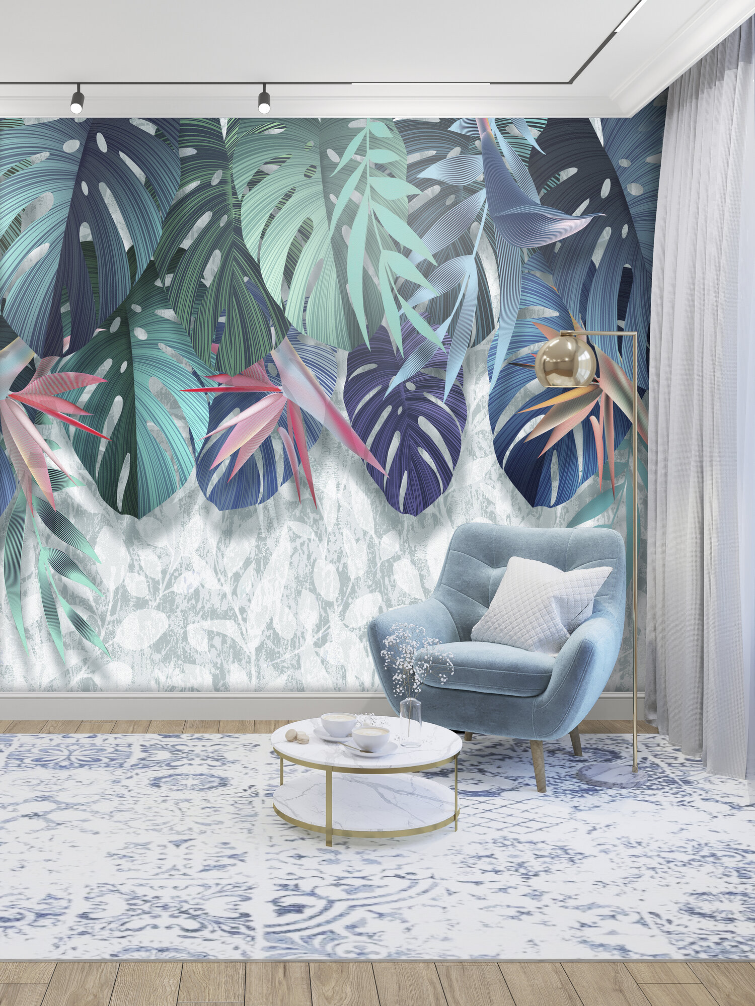 Фотообои 300 х 270 см "Тропический узор" / Обои на стену, в гостиную, спальню, для кухни, в зал