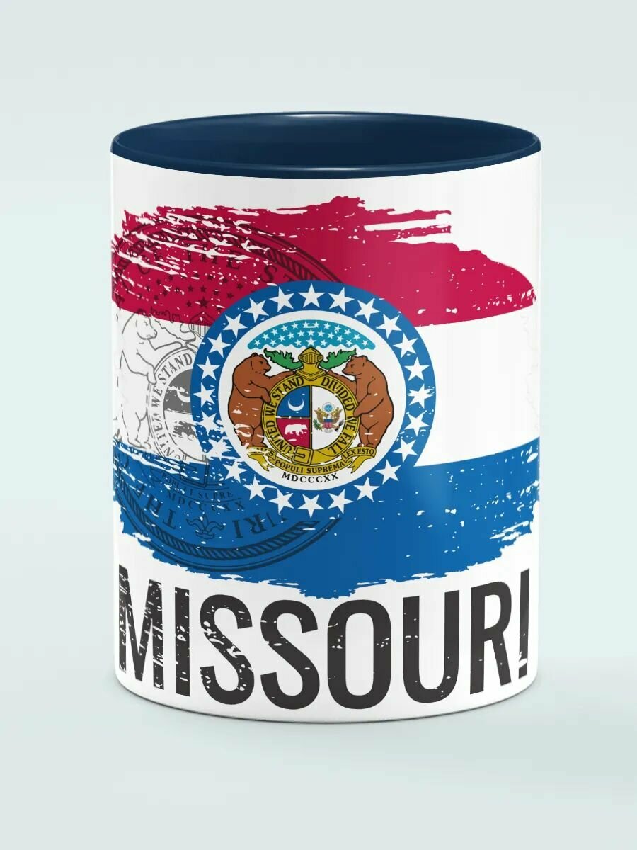 Кружка темно-синий цвет Филя "Флаг штата США Missouri", использование в СВЧ, керамика, 330мл, 1шт
