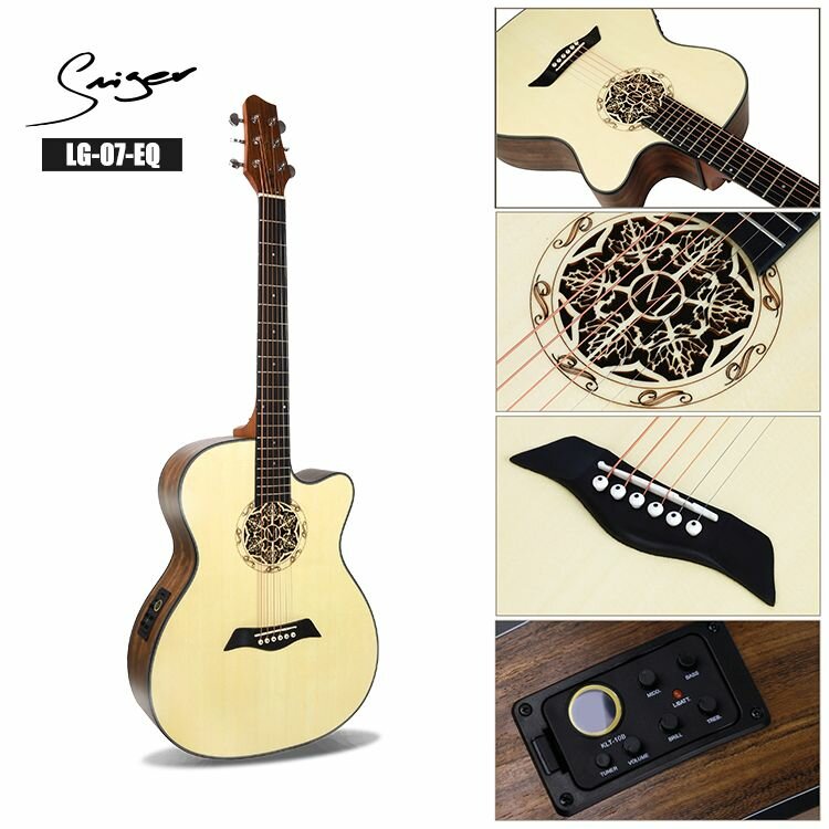 Электроакустическая гитара (Smiger) LG-07-QE 40' (Carved Soundhole) Цвет дерева