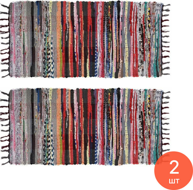 Коврик придверный Импортэкс Вологодский, для помещений лоскутный, из хлопка, разноцветный, 55х110см / товары для дома (комплект из 2 шт)