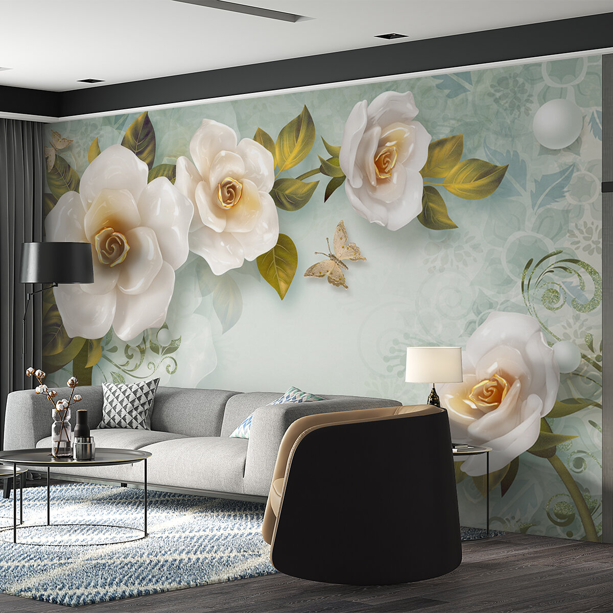 Фотообои 3D на стену флизелиновые встык PHOTOSTENA Мраморные розы 3D 4,08 x 2,5 м 10,2 м2