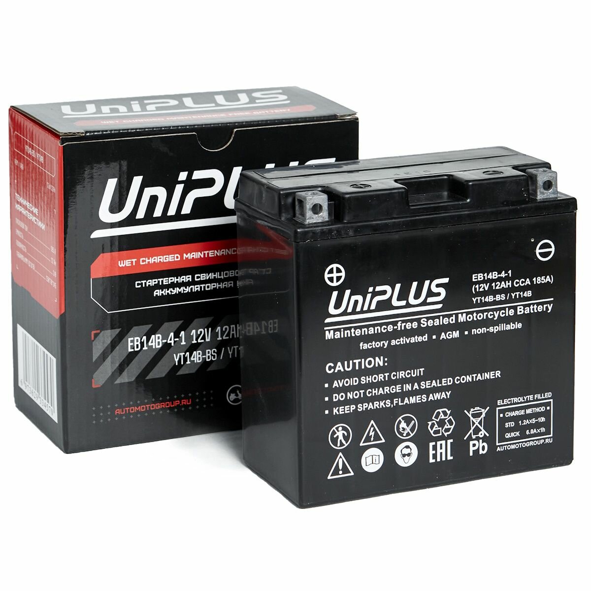 Аккумулятор UniPLUS EB14B-4-1 (12В 12Ач 190А 150х70х145мм) прям. пол.