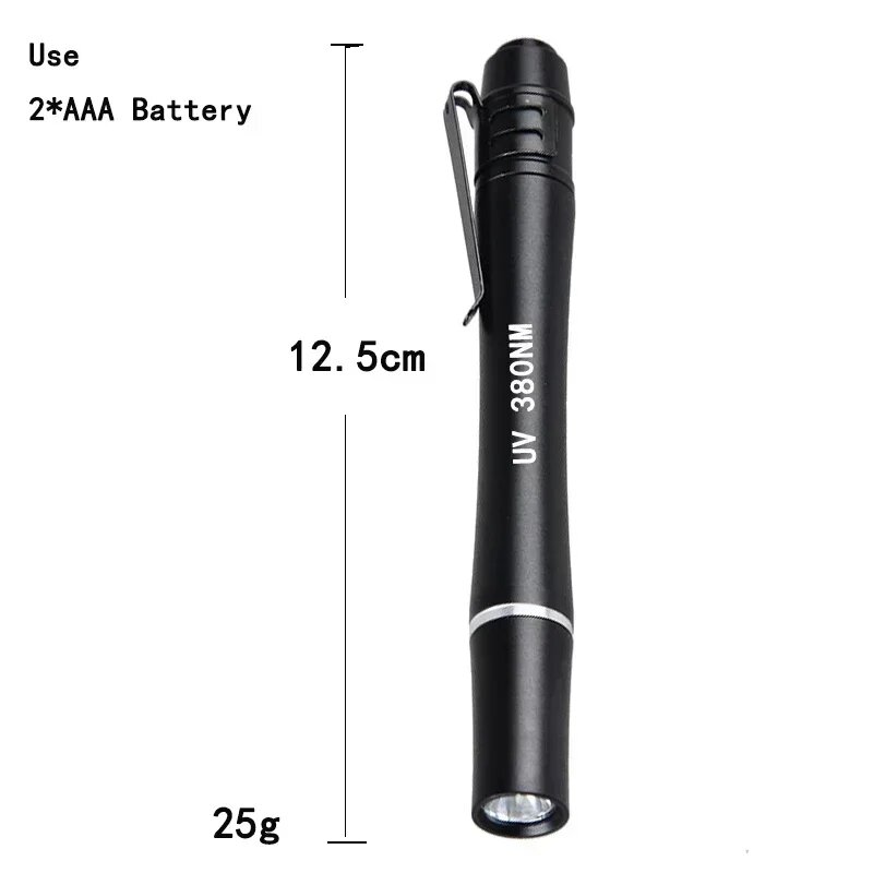 Мини УФ-фонарик 12.5 см, 2*AAA, UV-380nm, 25г