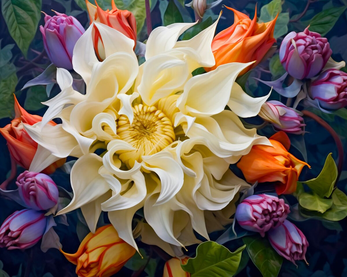 Картина по номерам цветок георгины 40х50