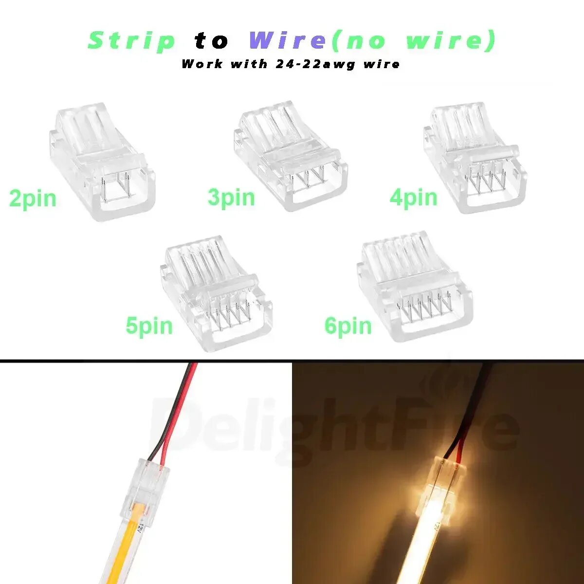DelightFire 4P 8mm LED Strip Connector Strip to Wire