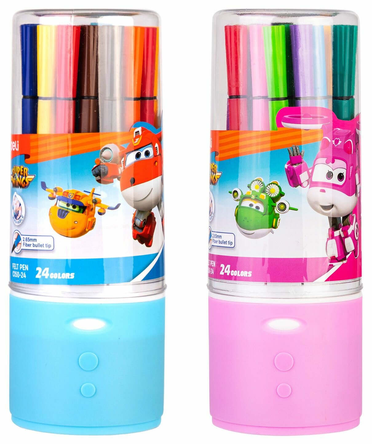 Фломастеры Deli Super Wings, 24 цвета, пластиковая туба (EC150-24)