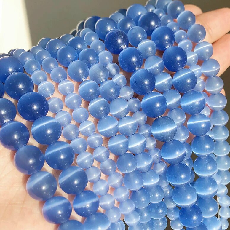 ГМB724 бусины лунный камень кошачий глаз 4/6/8/10 мм белые розовые Синий, 4mm 91pcs beads, Lake blue
