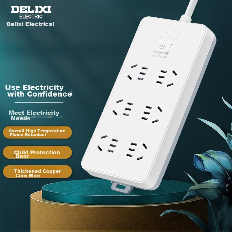 DELIXI New National Standard Power Strip/Extension Cord/Surge Protector/Power Bar/Power Strip/Power Board/Power Strip 6 Outlets with Master Switch 3 Meters