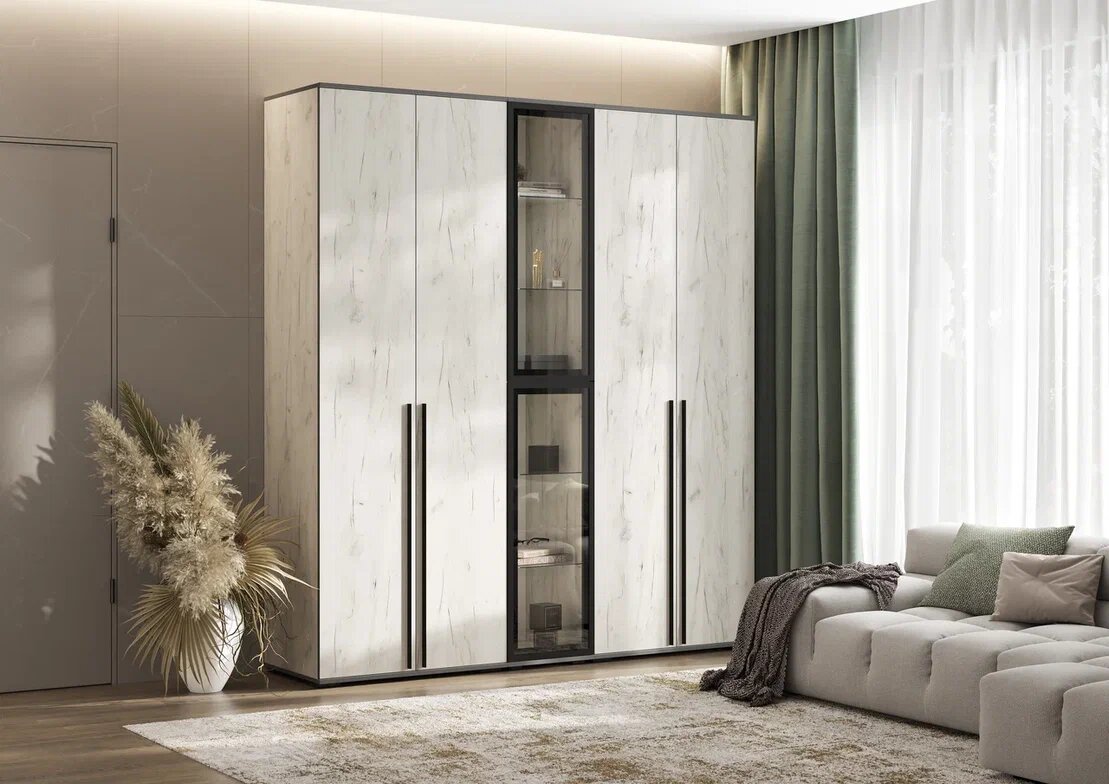 Шкаф Миф Норд Дуб крафт белый с пеналом стекло с подсветкой 2000х510х2236мм