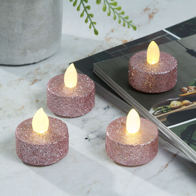 Чайная светодиодная свеча Грэйс розовая 4 шт на батарейках, Koopman, AWR120040-1