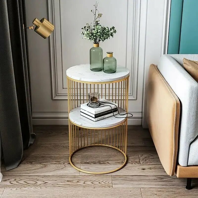 Журнальный стол TUA, 30 см x 30см x 55см, золотисто-белый, металлический каркас, ДВП