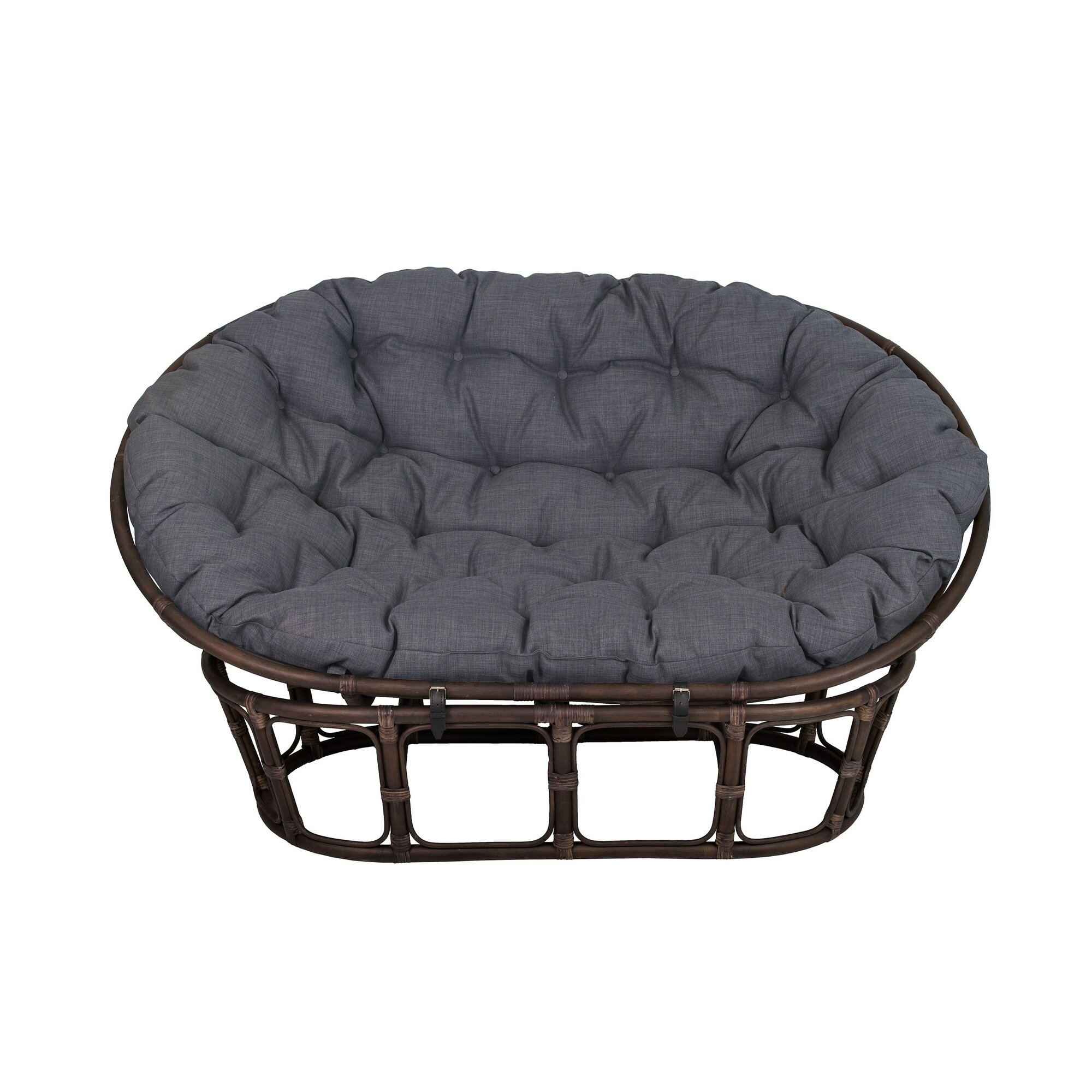 Диван Мамасан из натурального ротанга с серой подушкой, цвет орех матовый